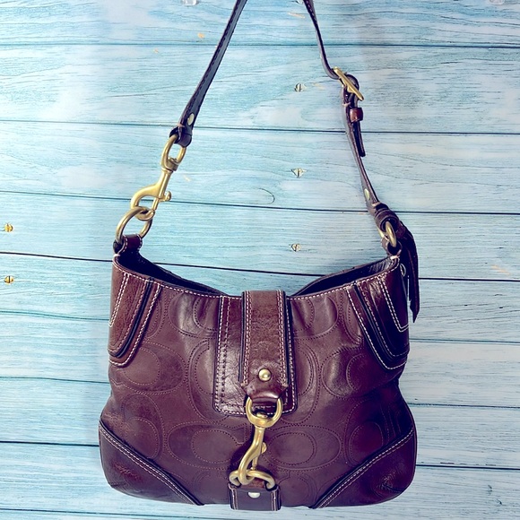 Coach | Bags | Coach Hamptons Chocolate Brown Embossed C Leather Shoulder Bag E793 1328 | Poshmark